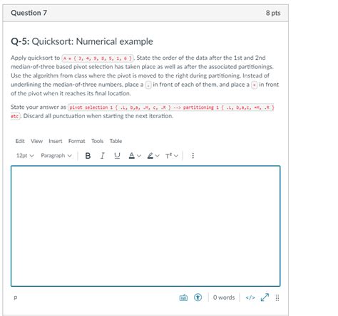 solved question 7 8 pts q 5 quicksort numerical example