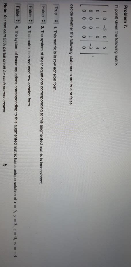 solved problem 7 1 point given the following matrix 10 5