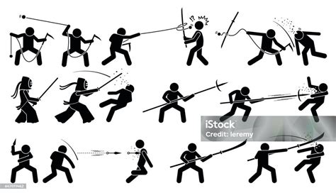 전통적인 일본 근접 무기 싸움으로 상대를 공격 하는 남자 던지기에 대한 스톡 벡터 아트 및 기타 이미지 던지기 검도 무술 닌자 Istock