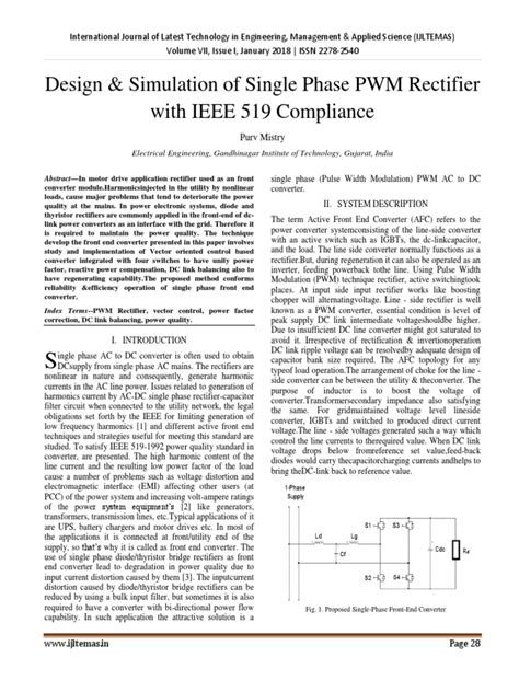 Design And Simulation Of Single Phase Pwm Rectifier With Ieee 519