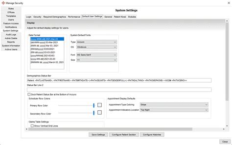 default user settings