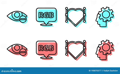 Set Line Heart With Bezier Curve Red Eye Effect Speech Bubble With Rgb And Cmyk And Human Head