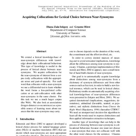 Acquiring Collocations For Lexical Choice Between Near Synonyms Acl Anthology