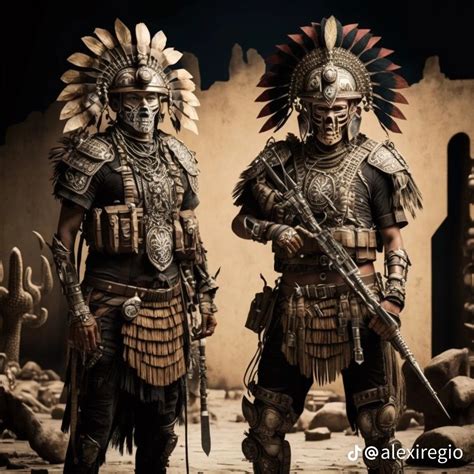 México Futurista Arte De Fantasía Concepto Guerrero Azteca Mexica