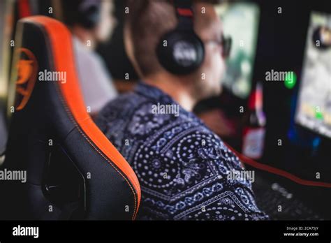 Cyber Sport E Sports Tournament Team Of Professional Gamers Close Up On Gamers Hands On A