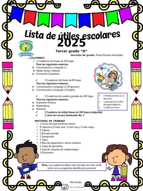 Lista De Utiles Escolares Tercero A 2025 Pdf