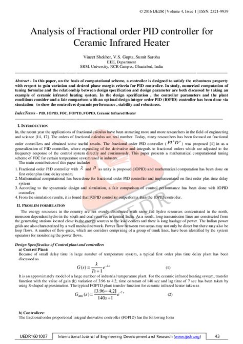 Pdf Analysis Of Fractional Order Pid Controller For Ceramic Infrared