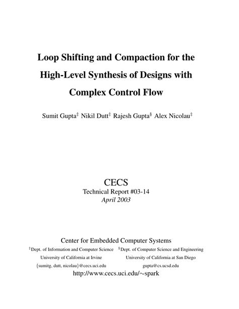 Pdf Loop Shifting And Compaction For The High Level Synthesis Of Designs With Complex Control Flow