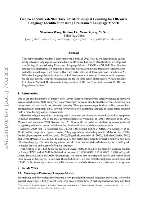 Pdf Galileo At Semeval 2020 Task 12 Multi Lingual Learning For