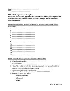 ASL Level 1 Unit 1 Expressive Receptive Test By Sign Up For Success