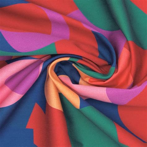 Cotton Satin Fabric With Graphic Prints Multicolored