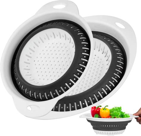 Collapsible Colander With Handle 2 Pcs Strainers And Colanders Foldable Kitchen Plastic