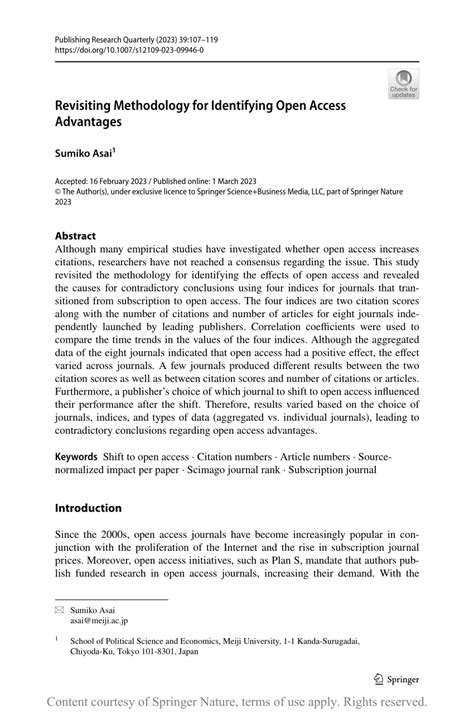 revisiting methodology for identifying open access advantages