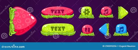 Glossy Button With Green Grass For Game User Interface Vector Set Stock Illustration