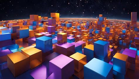 A Captivating Futuristic 3d Render Showcasing A Dynamic Array Of Interconnected Cubes Floating