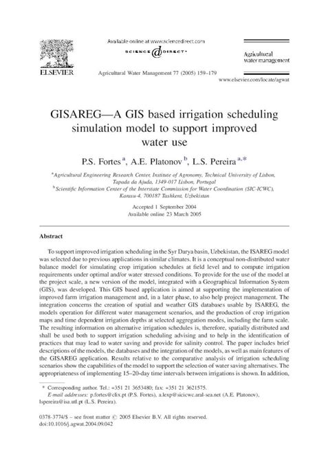 Pdf Gisareg—a Gis Based Irrigation Scheduling Simulation Model En Papel · Gis Was