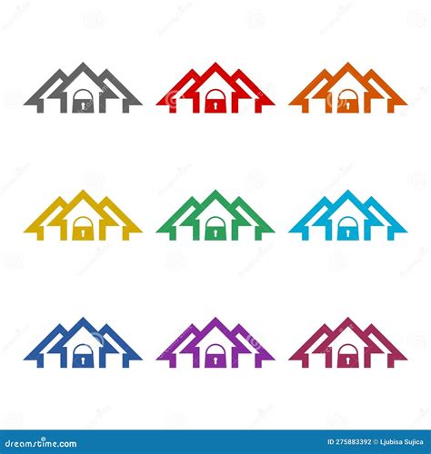 House Under Protection Icon Isolated On White Background Set Icons Colorful Stock Vector