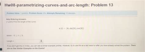 solved hw08 parametrizing curves and arc length problem 13