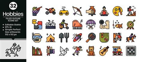 Hobbies Filled Outline Icons Set The Collection Includes Icons From Various Aspects Related To