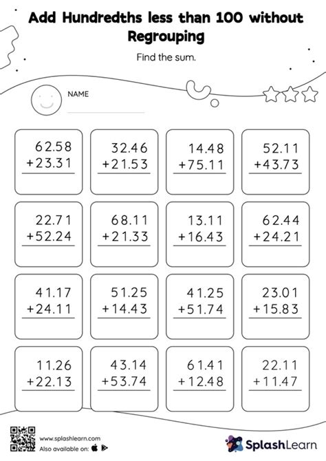Add Hundredths Less Than 100 Without Regrouping Vertical Addition