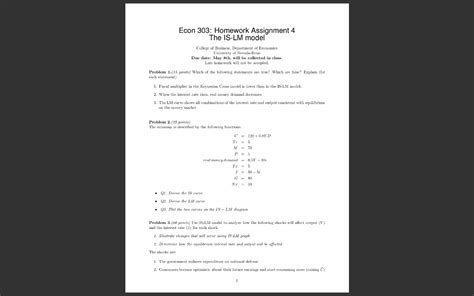 Solved Econ 303 Homework Assignment 4 The Is Lm Model