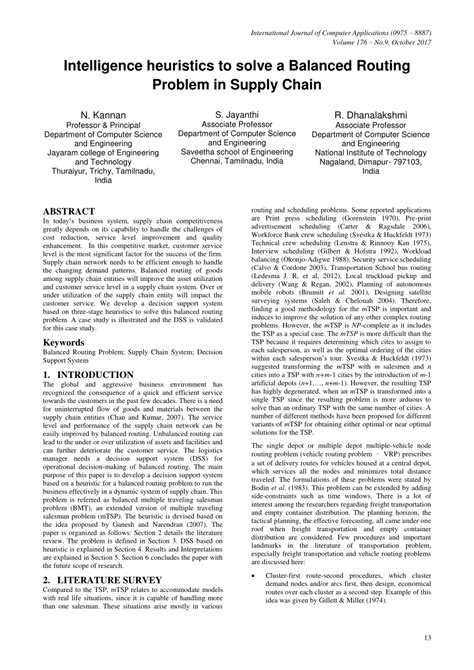 Pdf Intelligence Heuristics To Solve A Balanced Routing Problem In Supply Chain