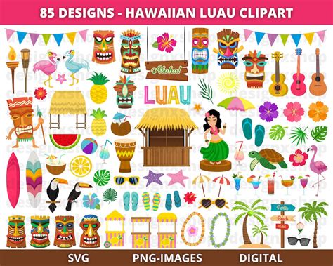 Luau Clipart Tropical Luau Clipart Hawaiian Luau Clipart Tiki