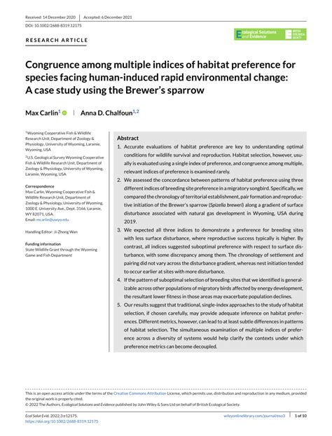Pdf Congruence Among Multiple Indices Of Habitat Preference For
