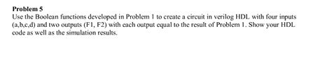 Solved Problem Use The Boolean Functions Developed In Chegg Com