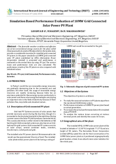 Pdf Irjet Simulation Based Performance Evaluation Of 10mw Grid Connected Solar Power Pv Plant