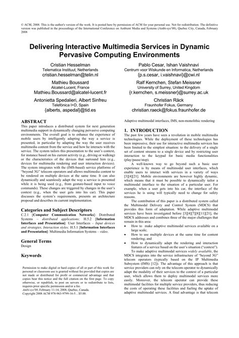 Pdf Delivering Interactive Multimedia Services In Dynamic Pervasive Computing Environments