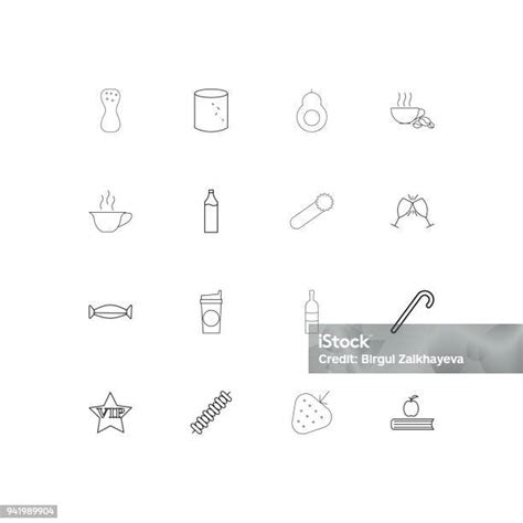 식품 및 음료 간단한 선형 아이콘 설정합니다 개요 벡터 아이콘 0명에 대한 스톡 벡터 아트 및 기타 이미지 0명 꼬챙이 디자인 Istock