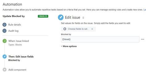 Scrum In Jira Automation Can Set A Configure Field Of An Issue To Display Its Is Blocked By