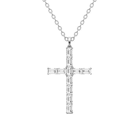 Diamond2deal 14k White Gold 2 Ct Emerald Cut Lab Grown Diamond Cross