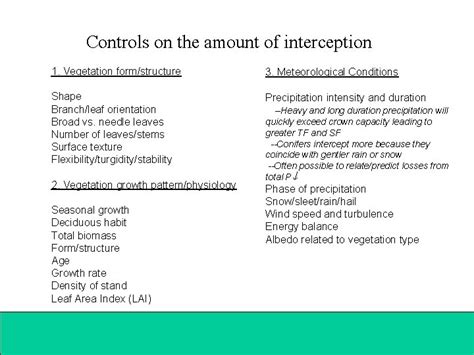 Lecture 12 Precipitation Interception 1 Interception Processes General