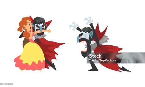 액션 세트의 무서운 뱀파이어 검은 색과 레드 케이프를 입고 드라큘라 캐릭터를 계산 해피 할로윈 개념 만화 벡터 일러스트 10월에