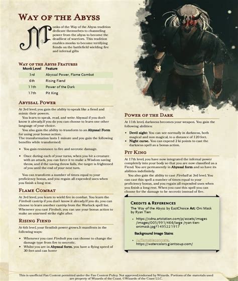 Monk Subclass The Way Of The Abyss Fiendish Powered Monk Unearthedarcana Monk Dnd Dnd