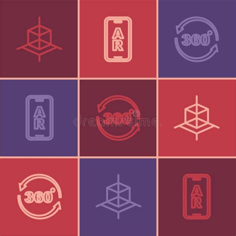 Set Line 3d Modeling 360 Degree View And Augmented Reality Ar Icon