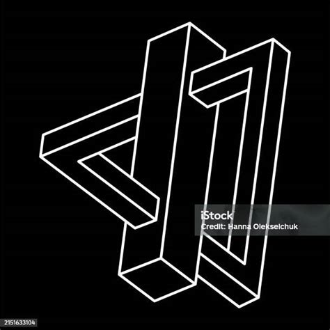 불가능한 모양 라인 디자인 검은색 배경에 고립되어 있습니다 벡터 일러스트 레이 션입니다 착시 물체 광학 예술 삼각형 기하학적 도형 3차원 형태에 대한 스톡 벡터 아트 및