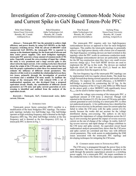 Pdf Investigation Of Zero Crossing Common Mode Noise And Current Spike In Gan Based Totem Pole Pfc