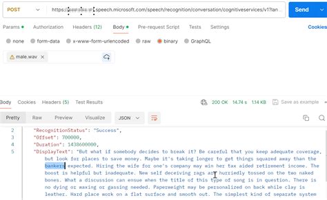 Unable To Give Output Of Azure Stt Rest Api Transcription As Input To Azure Language Service For