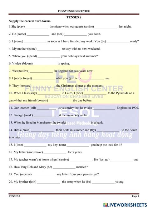 Tenses 8 Worksheet Live Worksheets