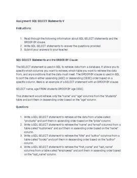 SQL Statements For Beginners Series Worksheet By Professor Drub