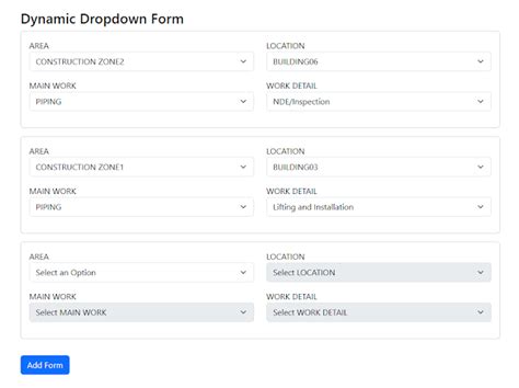 Dynamic Dropdown Form Autocomplete 4 Level