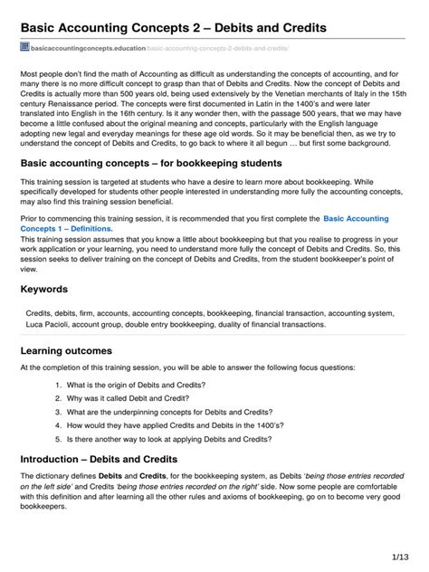 Basicaccountingconcepts Education Basic Accounting Concepts 2 Debits And Credits Pdf