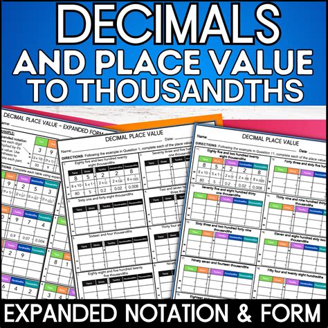 Decimal Place Value Expanded Notation And Expanded Form Worksheets