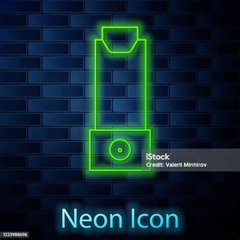 벽돌 벽 배경에 격리 빛나는 네온 라인 흡입기 아이콘입니다 기침 완화 흡입 알레르기 환자를위한 호흡기 벡터 일러스트레이션 건강 진단에 대한 스톡 벡터 아트 및 기타 이미지