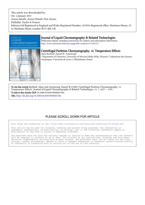 Pdf Centrifugal Partition Chromatography Vi Temperature Effects