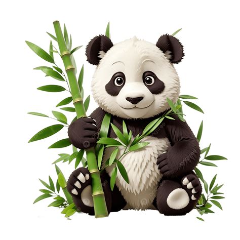 Cute Panda Sitting With Bamboo On White Background 3d Illustration