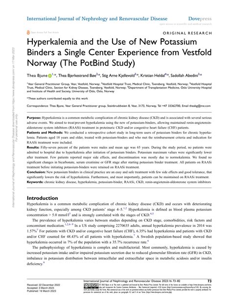 Pdf Hyperkalemia And The Use Of New Potassium Binders A Single Center Experience From Vestfold